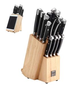 lief+svein brand german steel knife block set, 15-piece kitchen knife sets. german stainless 1.4116 steel. unique kitchen knives set with ipad holder. ideal knife set with block and sharpener.