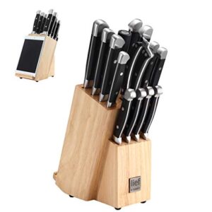 LIEF+SVEIN Brand German Steel Knife Block Set, 15-Piece Kitchen Knife Sets. German Stainless 1.4116 Steel. Unique Kitchen Knives Set with Ipad Holder. Ideal knife set with block and sharpener.