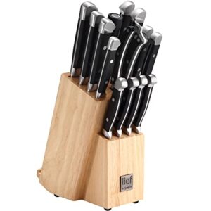 LIEF+SVEIN Brand German Steel Knife Block Set, 15-Piece Kitchen Knife Sets. German Stainless 1.4116 Steel. Unique Kitchen Knives Set with Ipad Holder. Ideal knife set with block and sharpener.