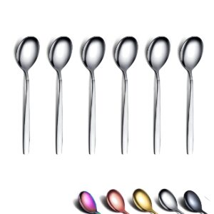 berglander teaspoons 6.3" set of 6, stainless steel shiny polish tea spoons silverware, modern design tea spoon small dessert spoon teaspoon sturdy easy to clean dishwasher safe