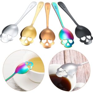 skull spoons stainless steel coffee and espresso spoons for tea, milk, sugar stirring, dessert, cake (mixed color,5 pieces)