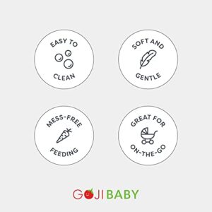 Goji Baby - 4 oz Silicone Baby Food Dispensing Spoon - 4 Pack - Great for 4+ Month Infants - Includes Stopper - Easy to Use and Mess-Free - Precise Food-Release Feeder - Great for Travel (Blue)