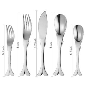 UPware 20-Piece Fish Shaped Flatware Set, 18/8 Stainless Steel Silverware Cutlery Set, Service for 4, Mirror Polished, Dishwasher Safe (Fish)