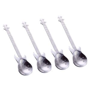 comiart creative guitar coffee tea spoons, 18/10 stainless steel stirring mixing spoons, fun gift for music lover, 4.7 inch cute sturdy teaspoons, pack of 4, silver