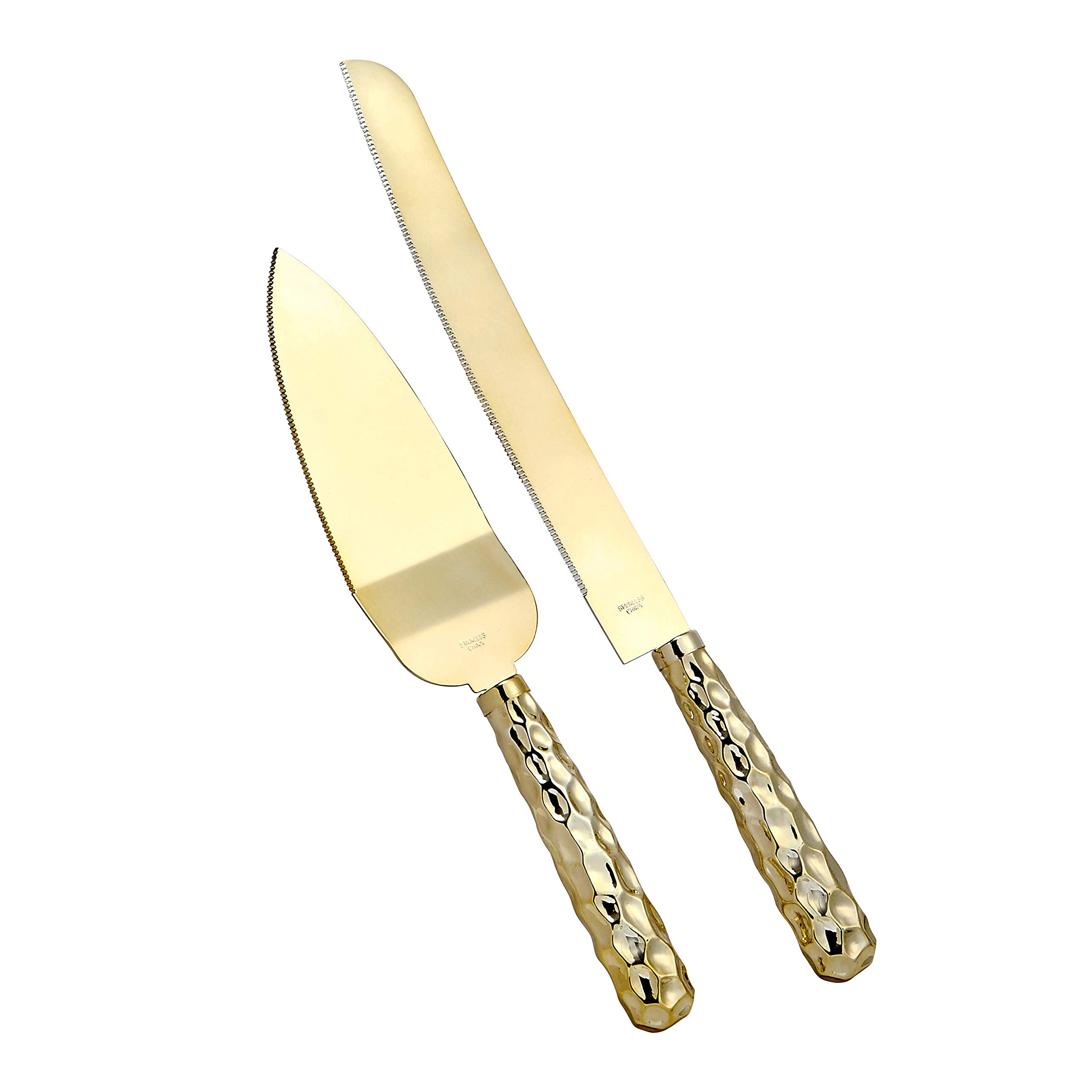 FASHIONCRAFT 2562 Gold Hammered Design Cake Knife and Server Set – Wedding Favor