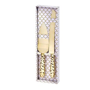 FASHIONCRAFT 2562 Gold Hammered Design Cake Knife and Server Set – Wedding Favor