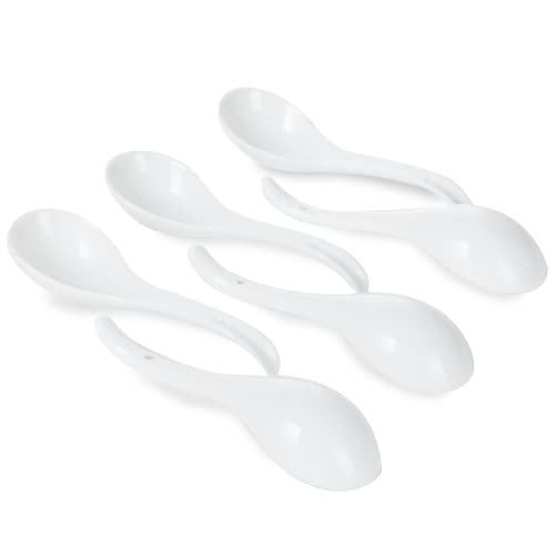 Asian Soup Spoons Set of 6, Ceramic Japanese Soup Spoons, Ramen Spoon for Cereal Wonton Dumpling Noodles,Table Spoon Set Dishwasher Safe Easy To Clean, White