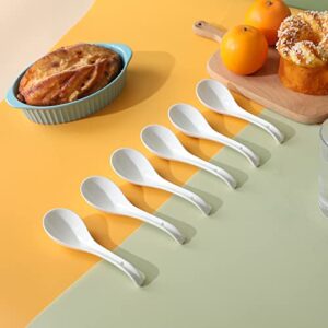 Asian Soup Spoons Set of 6, Ceramic Japanese Soup Spoons, Ramen Spoon for Cereal Wonton Dumpling Noodles,Table Spoon Set Dishwasher Safe Easy To Clean, White