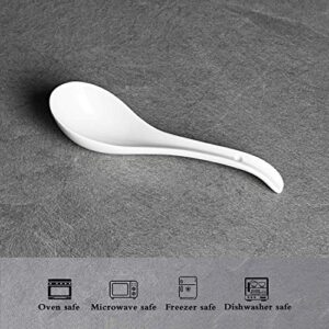 Asian Soup Spoons Set of 6, Ceramic Japanese Soup Spoons, Ramen Spoon for Cereal Wonton Dumpling Noodles,Table Spoon Set Dishwasher Safe Easy To Clean, White