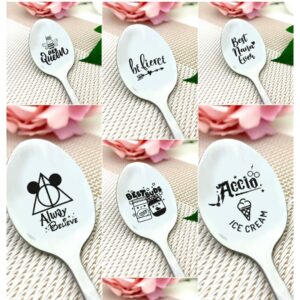 BIGEVENTS Just a Spoonful of Sugar Spoon Custom, Personalized, Gift, Present Coffee Lover Tea Lover Engraved Spoon Gift, Silver, 7 inches (A2)