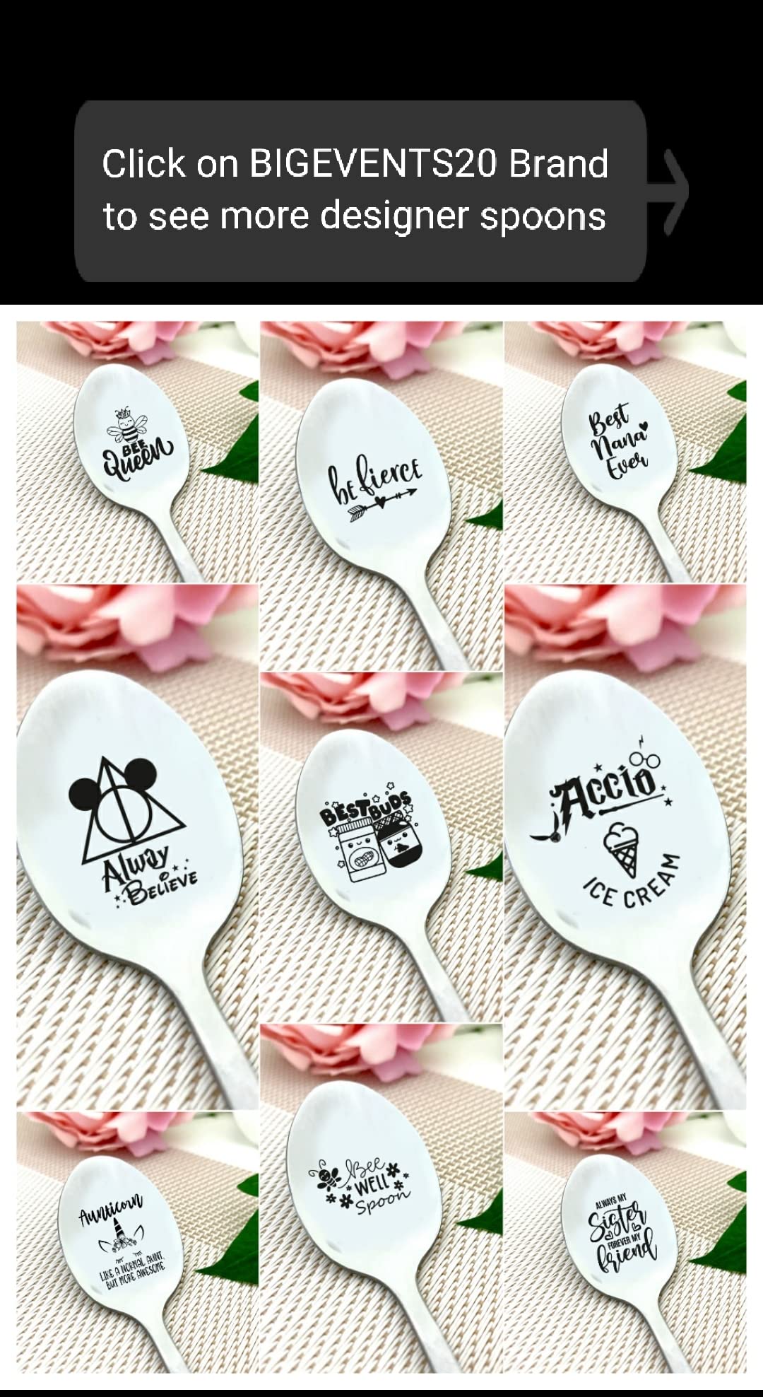 BIGEVENTS Just a Spoonful of Sugar Spoon Custom, Personalized, Gift, Present Coffee Lover Tea Lover Engraved Spoon Gift, Silver, 7 inches (A2)