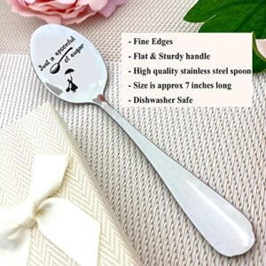 BIGEVENTS Just a Spoonful of Sugar Spoon Custom, Personalized, Gift, Present Coffee Lover Tea Lover Engraved Spoon Gift, Silver, 7 inches (A2)