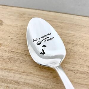 BIGEVENTS Just a Spoonful of Sugar Spoon Custom, Personalized, Gift, Present Coffee Lover Tea Lover Engraved Spoon Gift, Silver, 7 inches (A2)