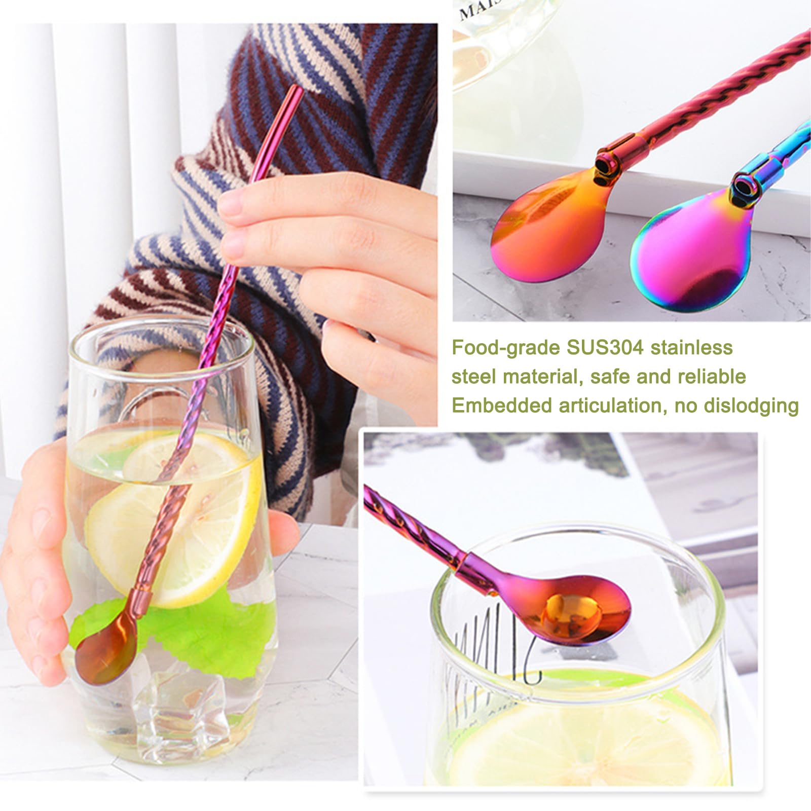 6 PCS Long Handle Spoon, 9 Inch Ice Tea Spoon, Ice Cream Spoon, Coffee Spoon, Cocktail Stirring Spoons, Reusable Stainless Steel Straw Spoon for Cold Drink