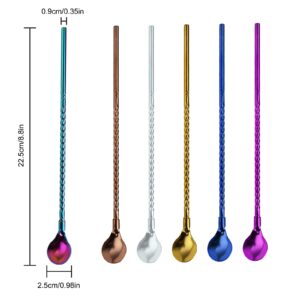 6 PCS Long Handle Spoon, 9 Inch Ice Tea Spoon, Ice Cream Spoon, Coffee Spoon, Cocktail Stirring Spoons, Reusable Stainless Steel Straw Spoon for Cold Drink