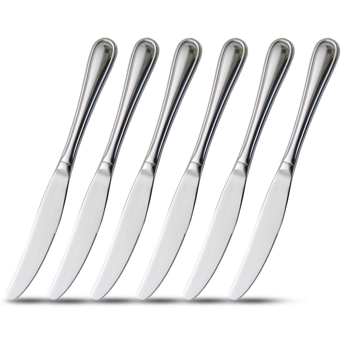 faderic 6-Piece Dinner Knives Set with Hollow Handle Table Knife Flatware Stainless Steel Mirror Polishing 9-Inch Silver Round