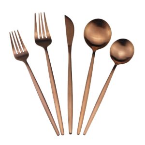 60-piece modern matte silverware set, uniturcky 304 stainless steel flatware cutlery set, elegant kitchen utensils service for 12, includes dinner knives/spoons/forks, copper satin finish