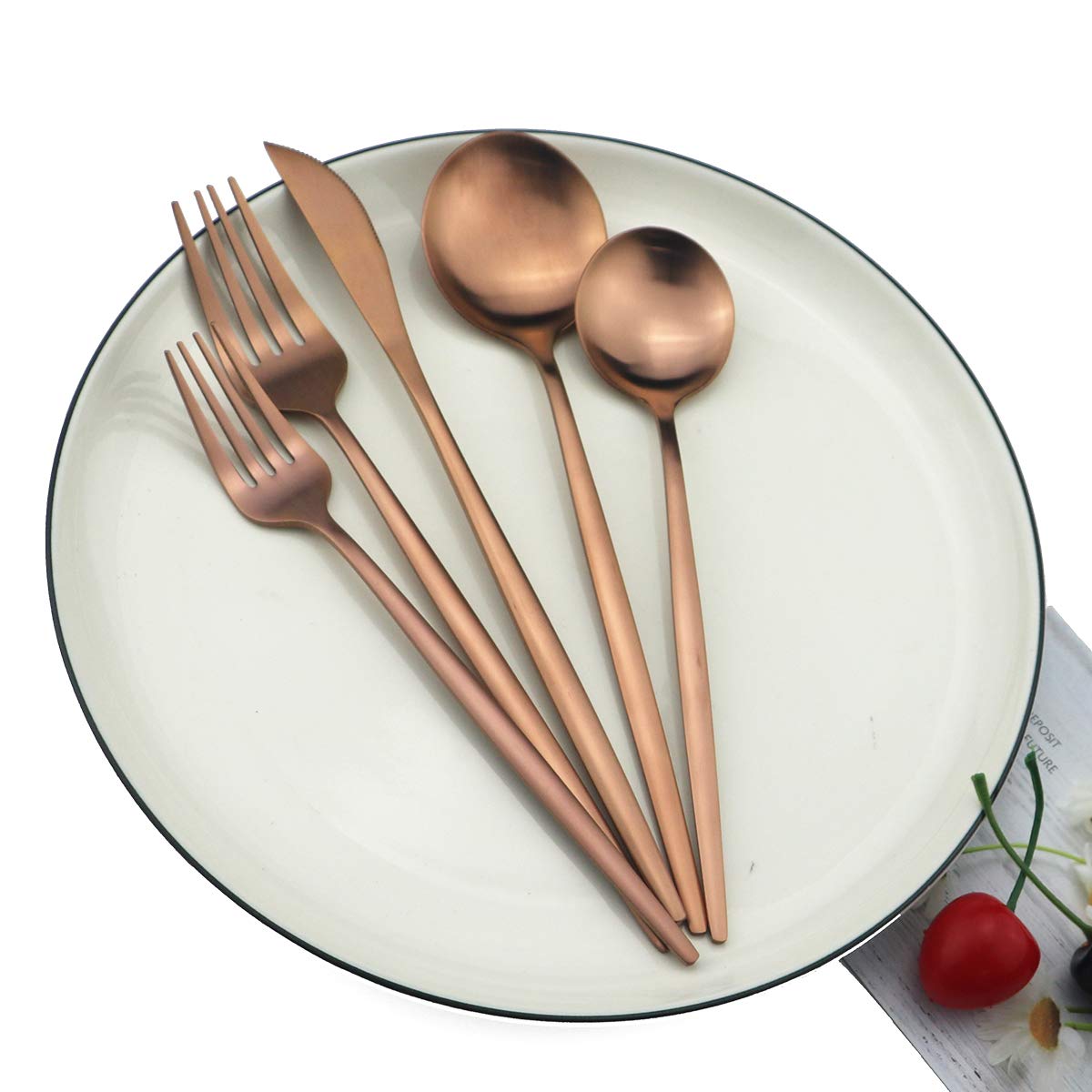 60-Piece Modern Matte Silverware Set, Uniturcky 304 Stainless Steel Flatware Cutlery Set, Elegant Kitchen Utensils Service For 12, Includes Dinner Knives/Spoons/Forks, Copper Satin Finish