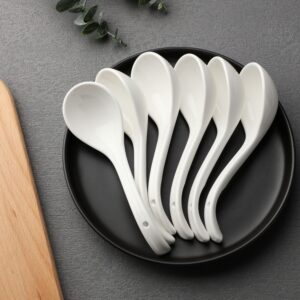 Soup Spoons Asian Soup Spoon Set of 6 Ceramic Chinese Soup Spoons Porcelain Ramen Spoons for Pho Dumpling Miso Cereal