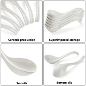 Soup Spoons Asian Soup Spoon Set of 6 Ceramic Chinese Soup Spoons Porcelain Ramen Spoons for Pho Dumpling Miso Cereal