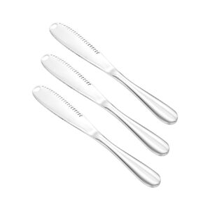 mlesi butter knife stainless steel butter spreader knife,multifunctional butter knife for cold butter,3 in 1 kitchen gadgets, butter grater, butter spreader and grater with serrated edge (3-pack silver)