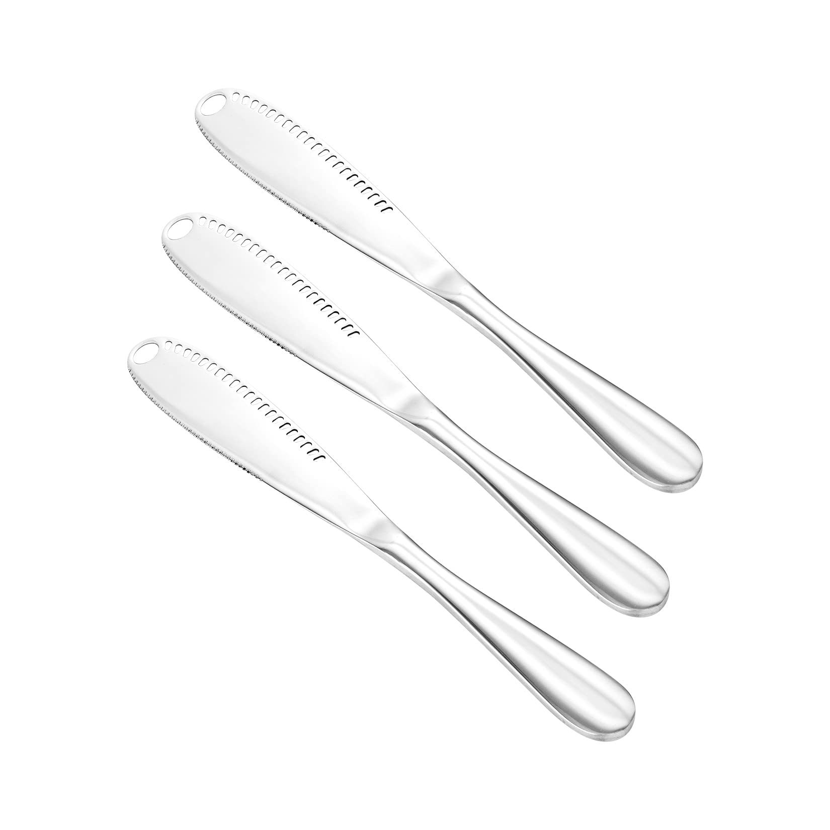 Mlesi Butter Knife Stainless Steel Butter Spreader Knife,Multifunctional Butter Knife for Cold Butter,3 in 1 Kitchen Gadgets, Butter Grater, Butter Spreader and Grater with Serrated Edge (3-Pack silver)