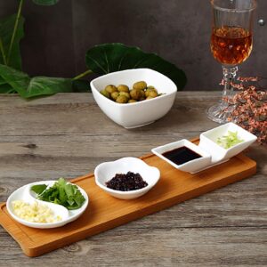 MULHUE 4 PCS Ceramic boat shape Chopsticks Rest with tow Compartments Sauce Dish, Japanese Fine Porcelain Chopsticks Spoon Fork Rest Holder Knife Holder