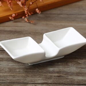 MULHUE 4 PCS Ceramic boat shape Chopsticks Rest with tow Compartments Sauce Dish, Japanese Fine Porcelain Chopsticks Spoon Fork Rest Holder Knife Holder