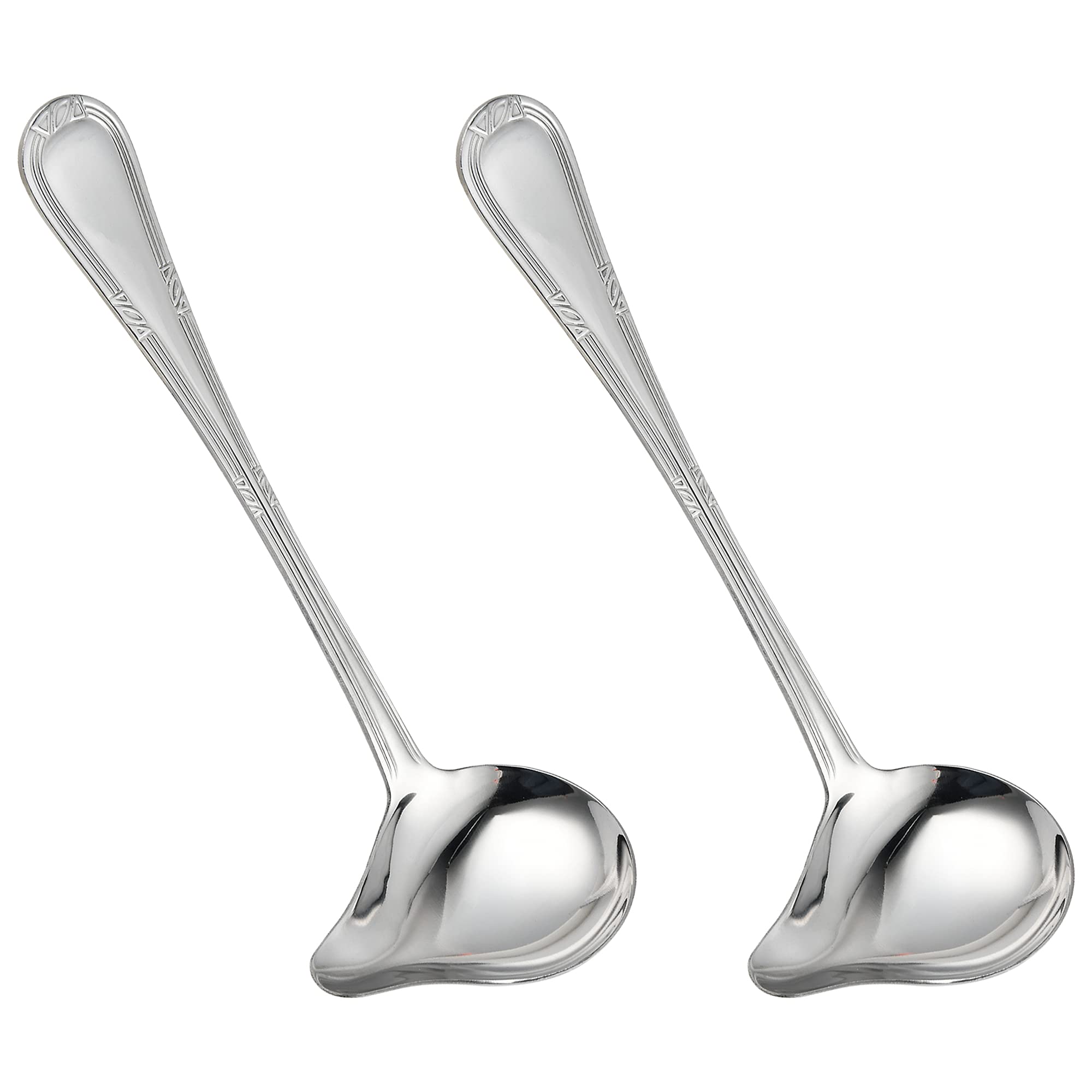 Worldity 2 Pack Stainless Steel Saucier Drizzle Spoon with Spout Small Gravy Ladle, 7.87" Soup Spoons Kitchen Utensil Mirror Polish Drizzle Spoon for Chocolates, Gravies and Sauces, Silver