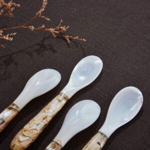 DUEBEL Set of 5 Pink Mother of Pearl MOP Caviar Spoons for Caviar, Egg, Icecream, Coffee Serving (Pink, 12.5x2.5cm)