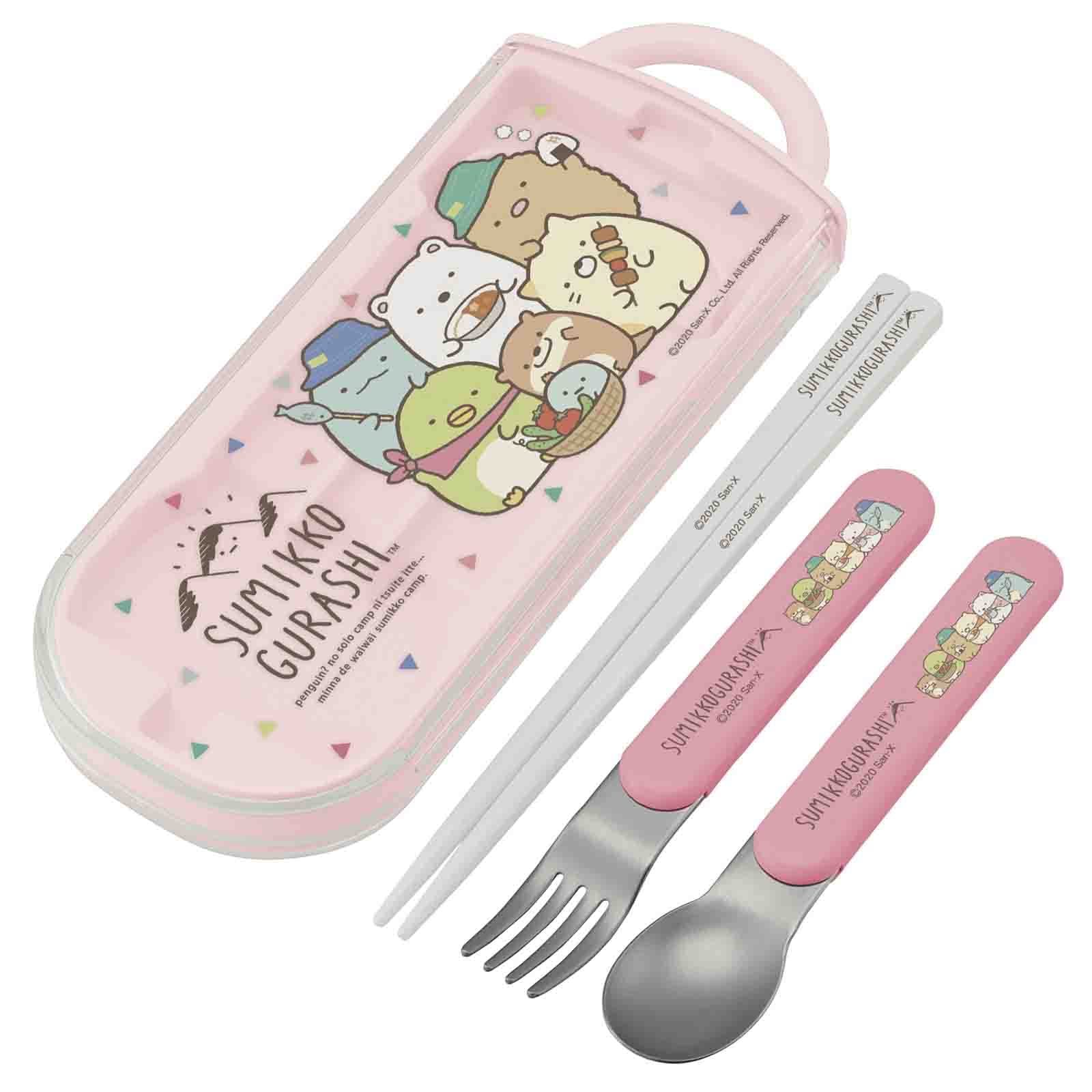 Sumikkogurashi Utensil Set - Includes Reusable Fork, Spoon, Chopsticks and Carrying Case - Authentic Japanese Design - Durable, Dishwasher Safe- Camping