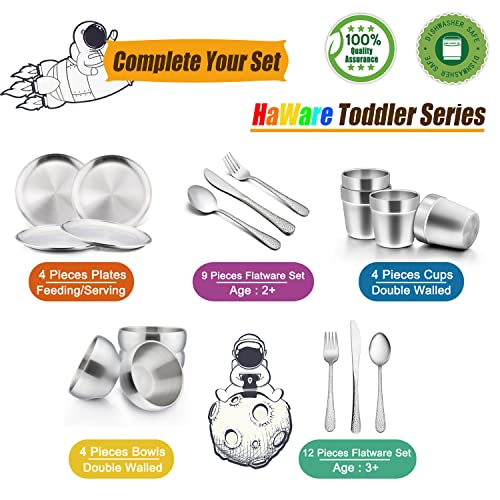 9-Piece Kids Silverware Flatware Set, HaWare Stainless Steel Toddler Preschooler Eating Utensils, Metal Cutlery for Self Feeding, Mini Flatware Set for Home Kitchen School, Healthy and Dishwasher Safe