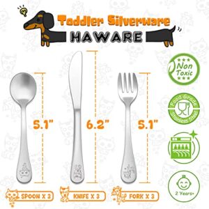 9-Piece Kids Silverware Flatware Set, HaWare Stainless Steel Toddler Preschooler Eating Utensils, Metal Cutlery for Self Feeding, Mini Flatware Set for Home Kitchen School, Healthy and Dishwasher Safe