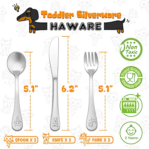 9-Piece Kids Silverware Flatware Set, HaWare Stainless Steel Toddler Preschooler Eating Utensils, Metal Cutlery for Self Feeding, Mini Flatware Set for Home Kitchen School, Healthy and Dishwasher Safe