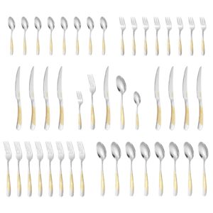 ctccorc 40-piece silverware set, luxury gold silverware kitchen flatware sets service for 8, premium cutlery utensil set with dinner knife spoon fork set, durable stainless steel tableware sets