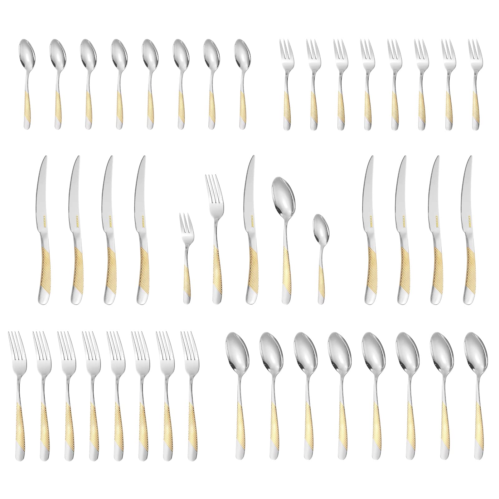 CTCCORC 40-Piece Silverware Set, Luxury Gold Silverware Kitchen Flatware Sets Service for 8, Premium Cutlery Utensil Set with Dinner Knife Spoon Fork Set, Durable Stainless Steel Tableware Sets