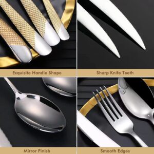 CTCCORC 40-Piece Silverware Set, Luxury Gold Silverware Kitchen Flatware Sets Service for 8, Premium Cutlery Utensil Set with Dinner Knife Spoon Fork Set, Durable Stainless Steel Tableware Sets