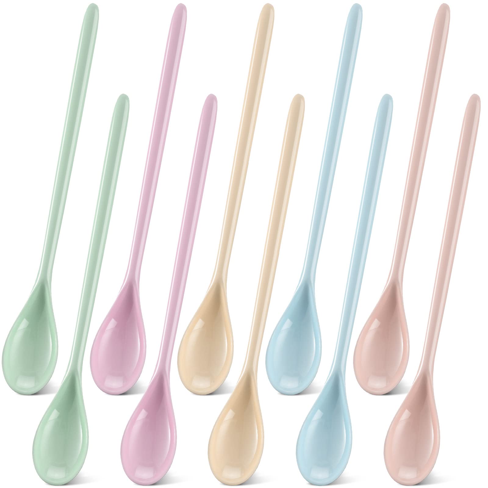 Lallisa 10 Pcs Melamine Long Handle Spoon 7.2'' Colorful Coffee Stirring Spoons Reusable Cute Plastic Spoons Mixing Iced Tea Spoons for Ice Cream Sundae Latte Chocolate Cocktail, Dishwasher Safe