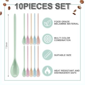 Lallisa 10 Pcs Melamine Long Handle Spoon 7.2'' Colorful Coffee Stirring Spoons Reusable Cute Plastic Spoons Mixing Iced Tea Spoons for Ice Cream Sundae Latte Chocolate Cocktail, Dishwasher Safe