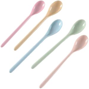 dadamong 5pcs melamine long handle mixing spoon 7.2 inch, coffee spoons colorful plastic latte machiatto, tall iced tea, ice cream sundae, cocktail, hot chocolat stirring longdrink spoons