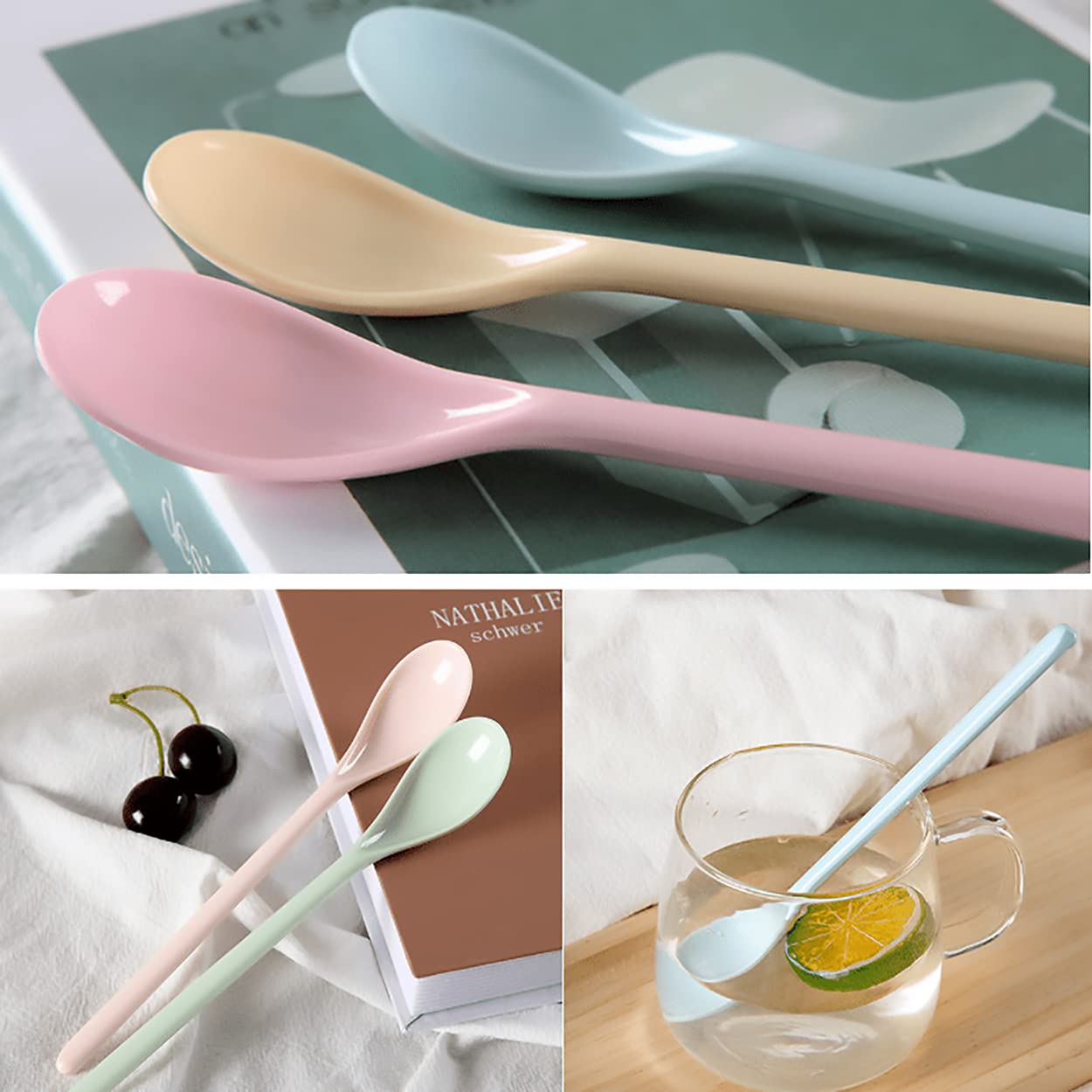 Dadamong 5Pcs Melamine Long Handle Mixing Spoon 7.2 Inch, Coffee Spoons Colorful Plastic Latte Machiatto, Tall Iced Tea, Ice Cream Sundae, Cocktail, Hot Chocolat Stirring Longdrink Spoons