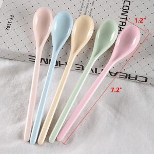 Dadamong 5Pcs Melamine Long Handle Mixing Spoon 7.2 Inch, Coffee Spoons Colorful Plastic Latte Machiatto, Tall Iced Tea, Ice Cream Sundae, Cocktail, Hot Chocolat Stirring Longdrink Spoons