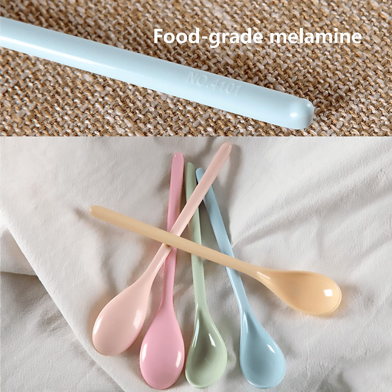 Dadamong 5Pcs Melamine Long Handle Mixing Spoon 7.2 Inch, Coffee Spoons Colorful Plastic Latte Machiatto, Tall Iced Tea, Ice Cream Sundae, Cocktail, Hot Chocolat Stirring Longdrink Spoons