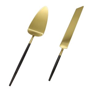 koyal wholesale modern wedding cake knife and server set - 2-piece gold cake cutter & server with black handle