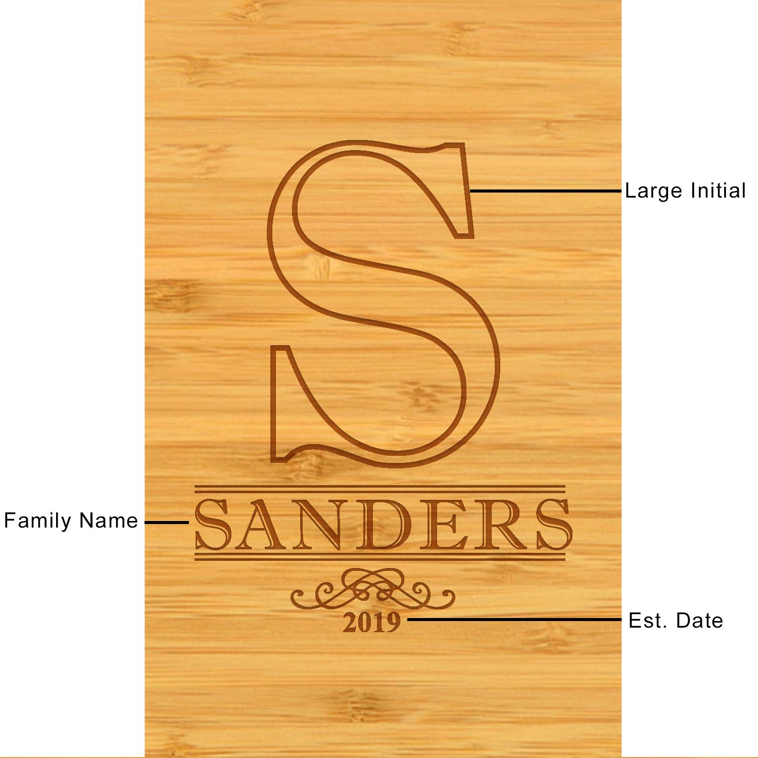 Custom Personalized Engraved Bamboo Cheese/Charcuterie Cutting Board with Knife Set & Cheese Markers- Designed & Quality Checked in USA