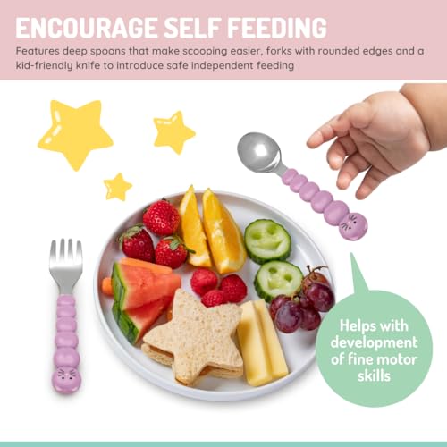 melii Toddler and Kid Feeding Spoon & Fork Set, Stainless Steel, BPA Free, Dishwasher safe (Cat & Bulldog 4pc)