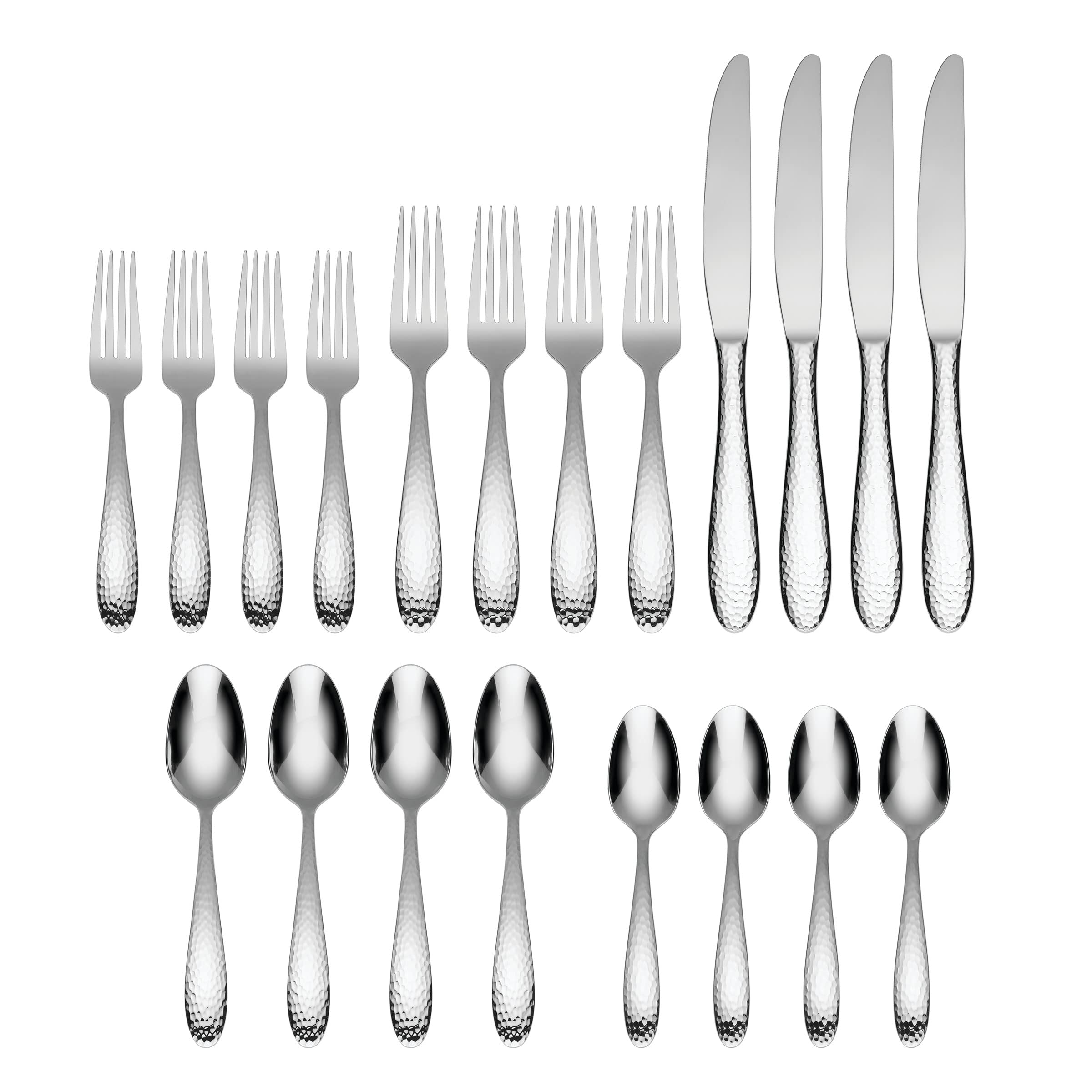 Oneida Reyna 20 Piece Set, Service for 4, 18/0 Stainless Steel, Silverware Set, Dishwasher Safe