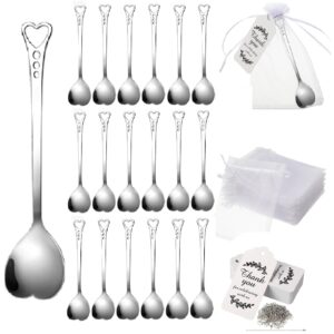 50 sets heart shaped tea spoons wedding favor for guests 5.63'' heart shaped mini spoons creative love spoons with sheer bags labels for wedding guest souvenir bridal shower tea party favors (white)