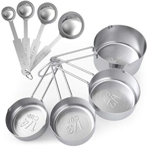 tribal cooking metal measuring cups and spoons set - 8 pieces - professional stainless steel - measuring spoons set - measure dry or liquid ingredients - measuring cups sets for baking and cooking