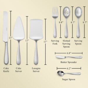 Hudson Essentials 9-Piece Bergamo Hammered 18/10 Stainless Steel Hostess Serving Utensil Set - Flatware Silverware with Wedding Cake Knife & Cake Server - Perfect for Weddings, Engagements and Parties